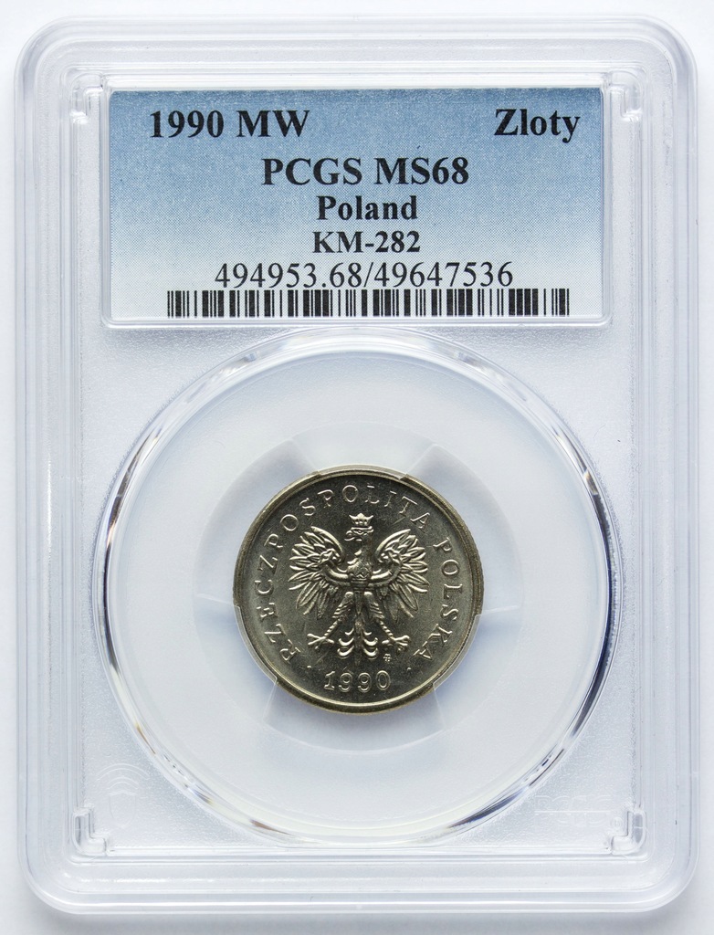 Polska, 1 złoty 1990, PCGS MS68, MAX NOTA, WSPANIAŁA - 17589686545 - oficjalne archiwum Allegro