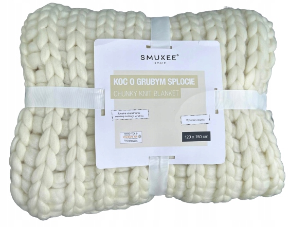 KOC ręcznie tkany GRUBY SPLOT CHUNKY 120x150 ecru - 12394225099 ...