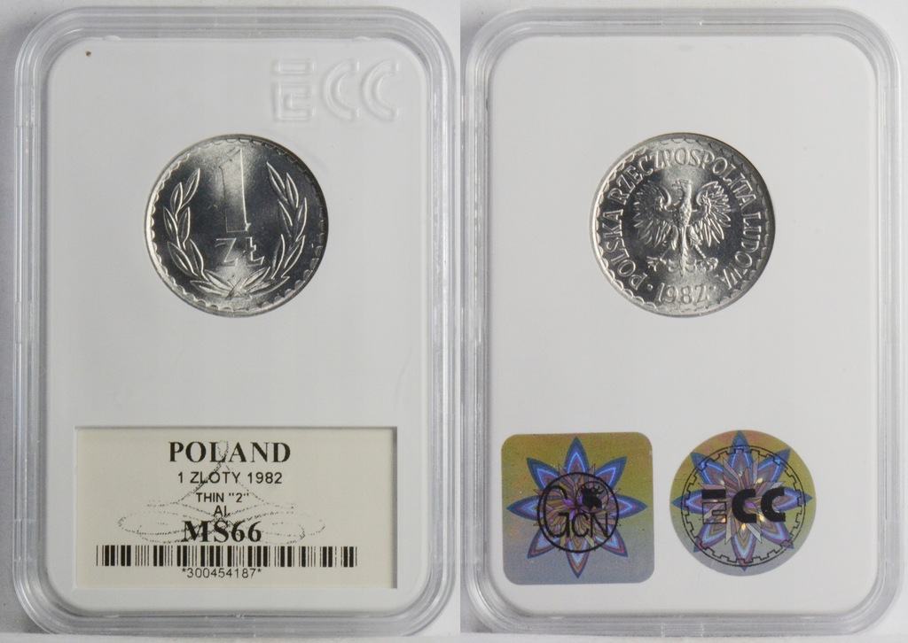 2BX. 1 ZŁOTY 1982 CIENKA ''2'' ALUMINIUM MS66 16.01 - 15048212845 ...