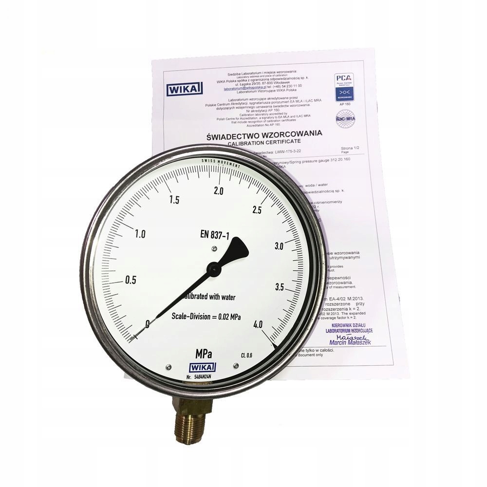0-4MPa Manometr wzorcowy z PCA WIKA 312.20.160 - 12720227904 - oficjalne archiwum Allegro