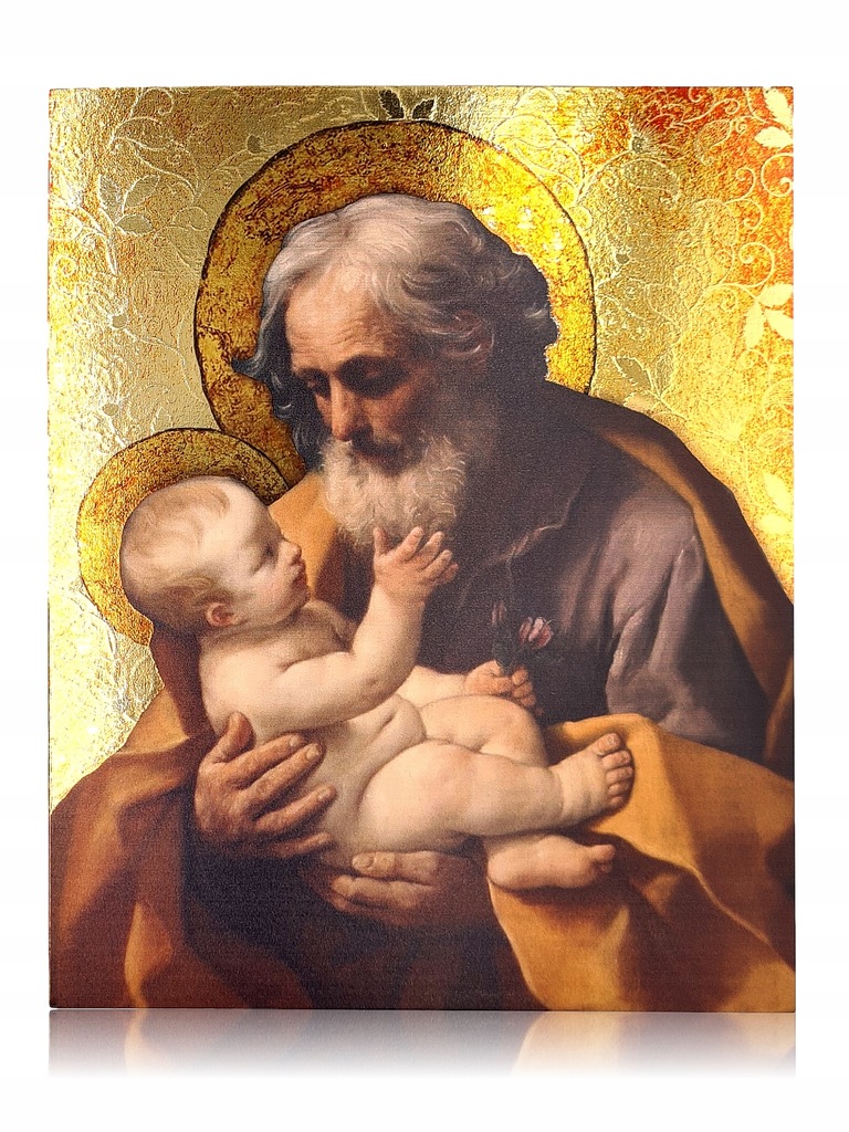 Ikona religijna pozłacana ŚWIĘTY JÓZEF Z DZIECKIEM 17x21cm Jasna Góra ...