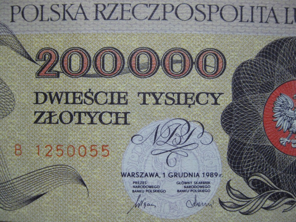 BANKNOT PRL 200000 ZŁ SER B 1989 R UNC LICYTACJA 1 - 12762288544 ...
