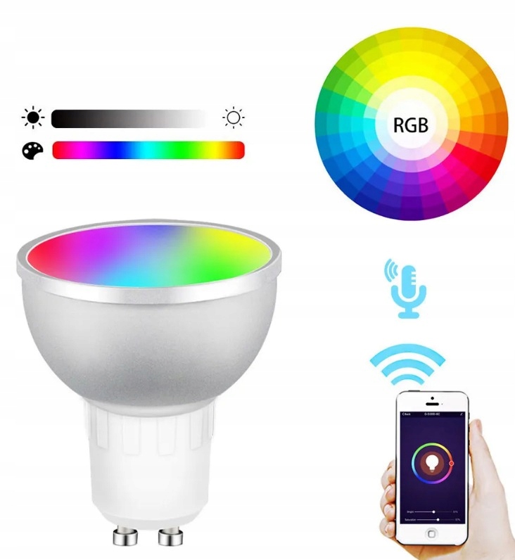 Żarówka LED Smart GU10 RGB+CCT WIFI TUYA ŚCIEMNIA - 13186816255 ...