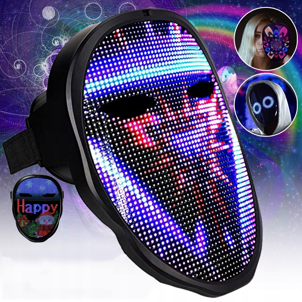 MASKA LED NA IMPREZĘ HALLOWEEN, MASKA LED ZMIENIAJĄCA TWARZ, AKUMULATOR ...
