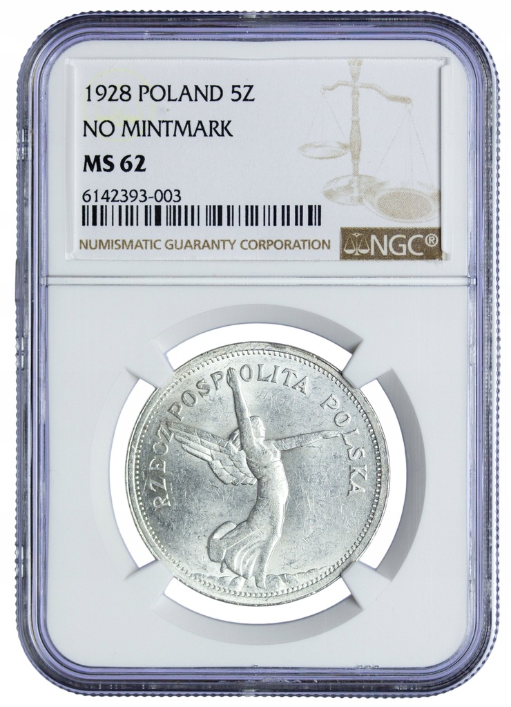 Nike 5 złotych 1928, Bruksela, NGC MS62, 2-ga nota - 12926513617 - oficjalne archiwum Allegro