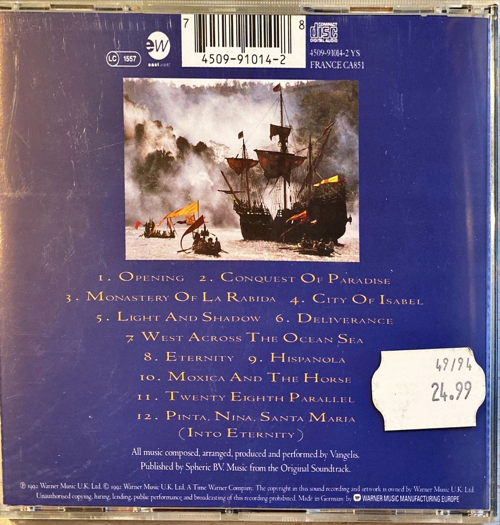 Купить CD VANGELIS 1492 ЗАВОЕВАНИЕ РАЯ: отзывы, фото и характеристики ...