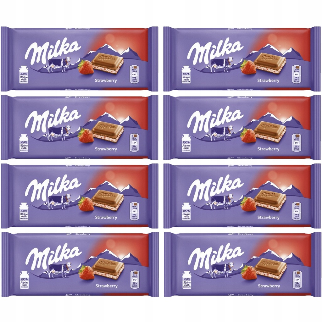 Czekolada Milka mleczna truskawkowa 8 x 100 g - 13051005939 - oficjalne ...