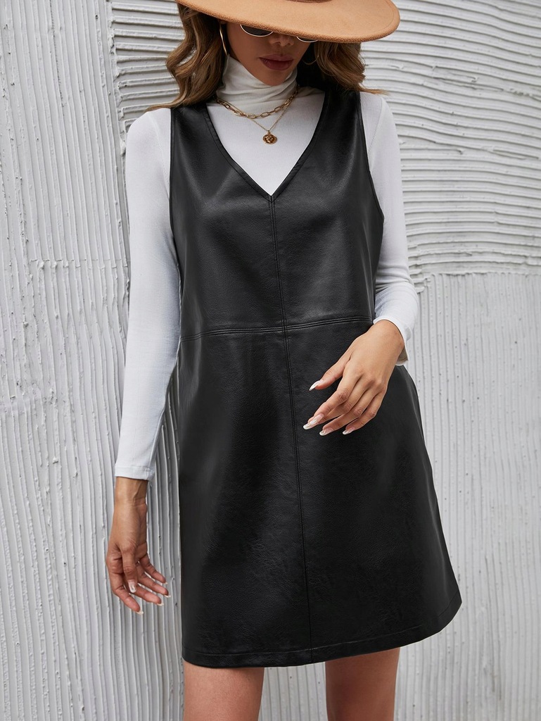 SHEIN PROSTA SUKIENKI EKOSKÓRA Y8Q ND5__S - 13445251049 - oficjalne archiwum Allegro