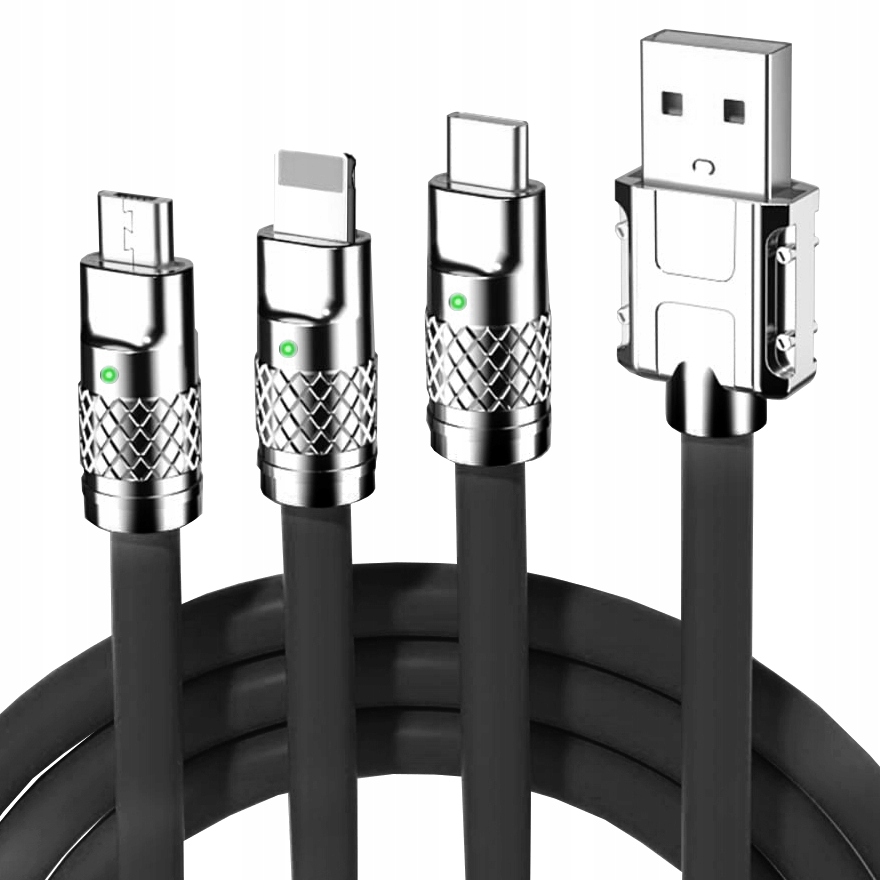 PANCERNY KABEL 3w1 DO IPHONE / MICRO USB / TYP-C 6A 120W - 14879766942 - oficjalne archiwum Allegro