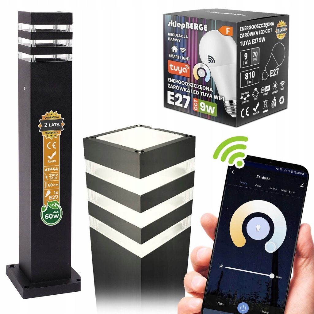 Lampa ogrodowa SMART 60cm WiFi+Żarówka 9W CCT Tuya - 11953532872 - oficjalne archiwum Allegro