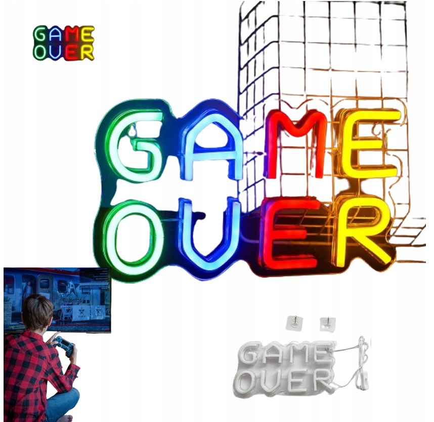 Neon LED napis GAME OVER multikolor do sypialni pokój - 16996641909 ...