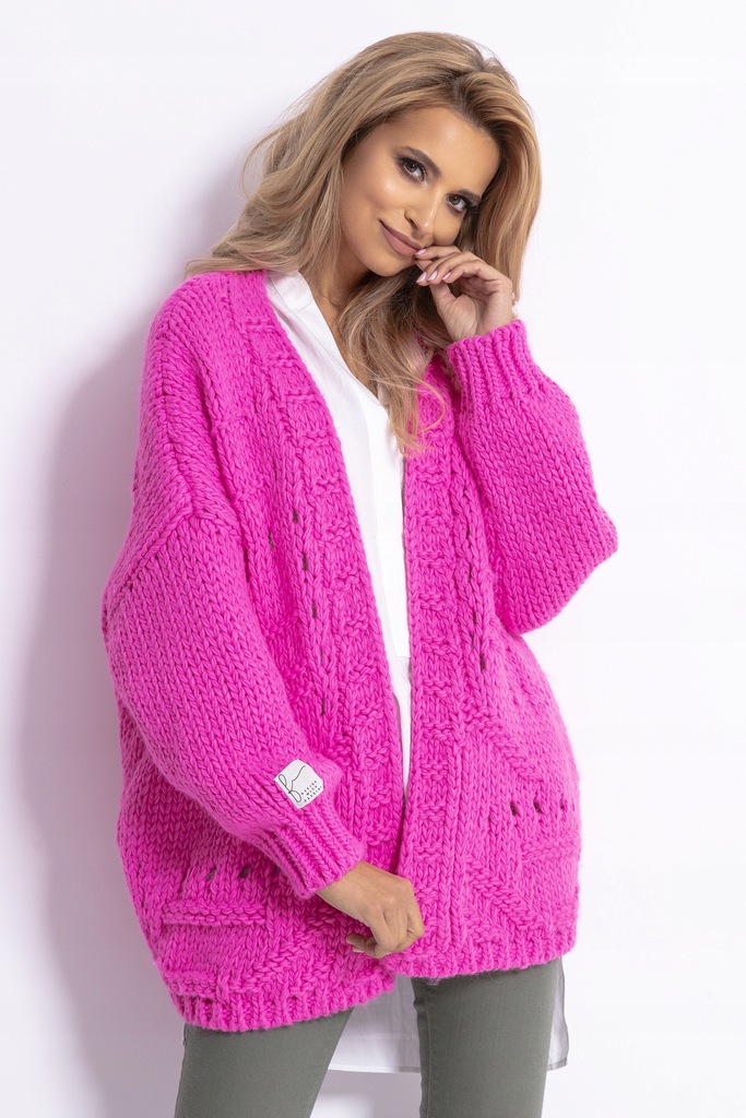 Sweter CIEPŁY Kardigan GRUBY SPLOT PIĘKNY RÓŻ UNI - 10224383756 ...
