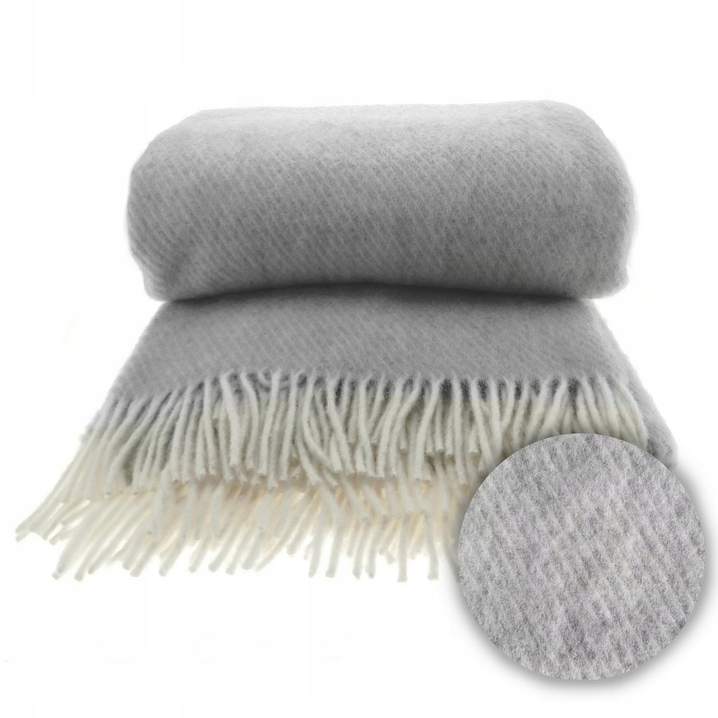 Koc wełniany MAGDA 160x200 diagonalny szar frędzle - 12767517215 ...