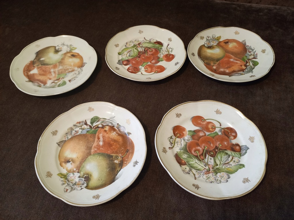 CHODZIEŻ STARE TALERZYKI DESEROWE OWOCE 5 szt. - 13748643504 - oficjalne archiwum Allegro