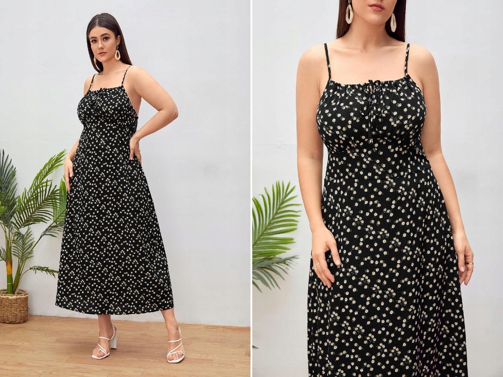 M003G13 CZARNA SUKIENKA MIDI W KWIATKI SHEIN 48 - 13231583166 - oficjalne archiwum Allegro