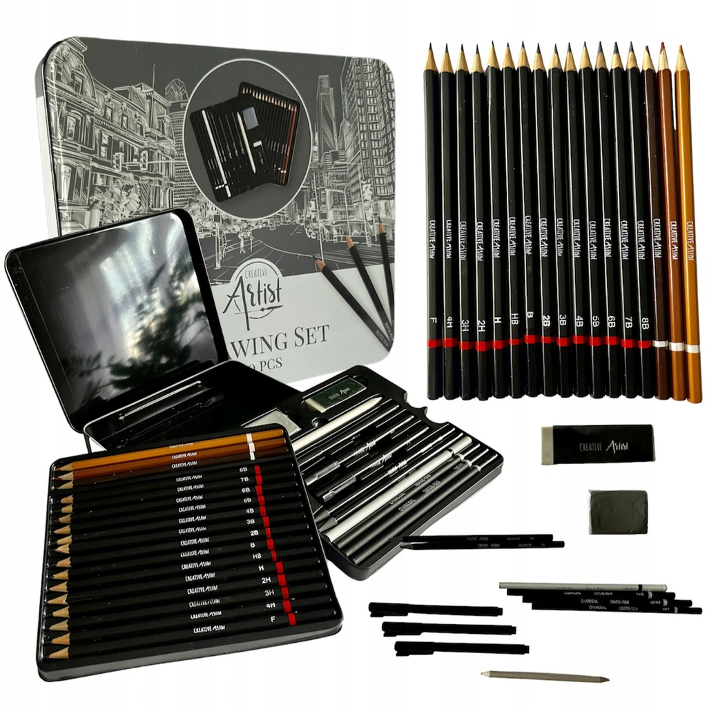 ZESTAW DO RYSOWANIA SZKICOWANIA OŁÓWKI AKCESORIA - 12818947621 ...