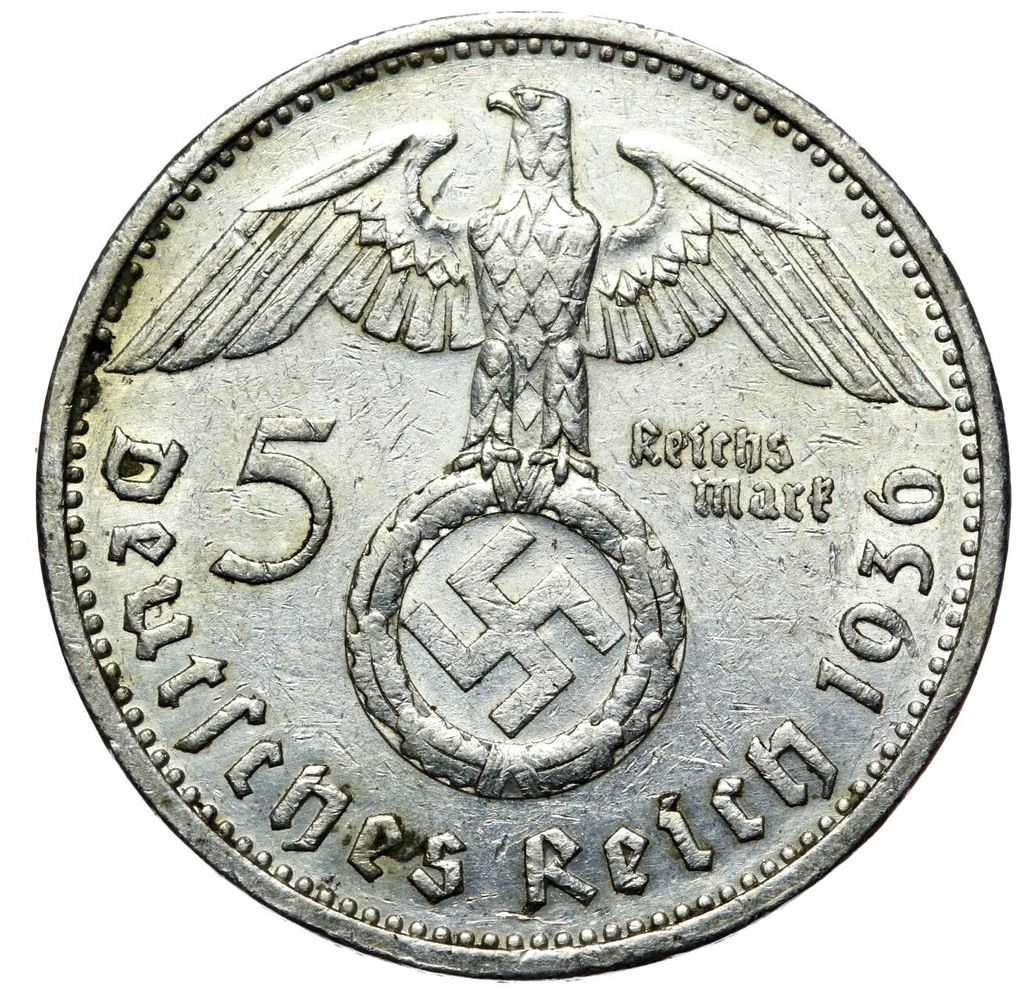 III Rzesza - 5 Marek 1936 G - SWASTYKA - SREBRO - 12275021241 ...