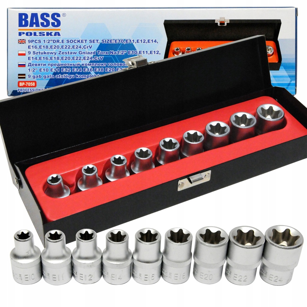 BASS POLSKA KLUCZE NASADOWE TORX 9szt NASADKI 1/2 - 8328662764 - oficjalne archiwum Allegro