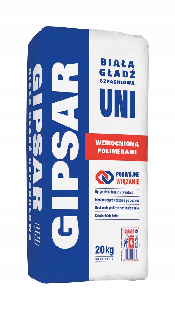 Atlas GIPSAR UNI gładź szpachlowa biała 20kg - 12077353990 - oficjalne ...