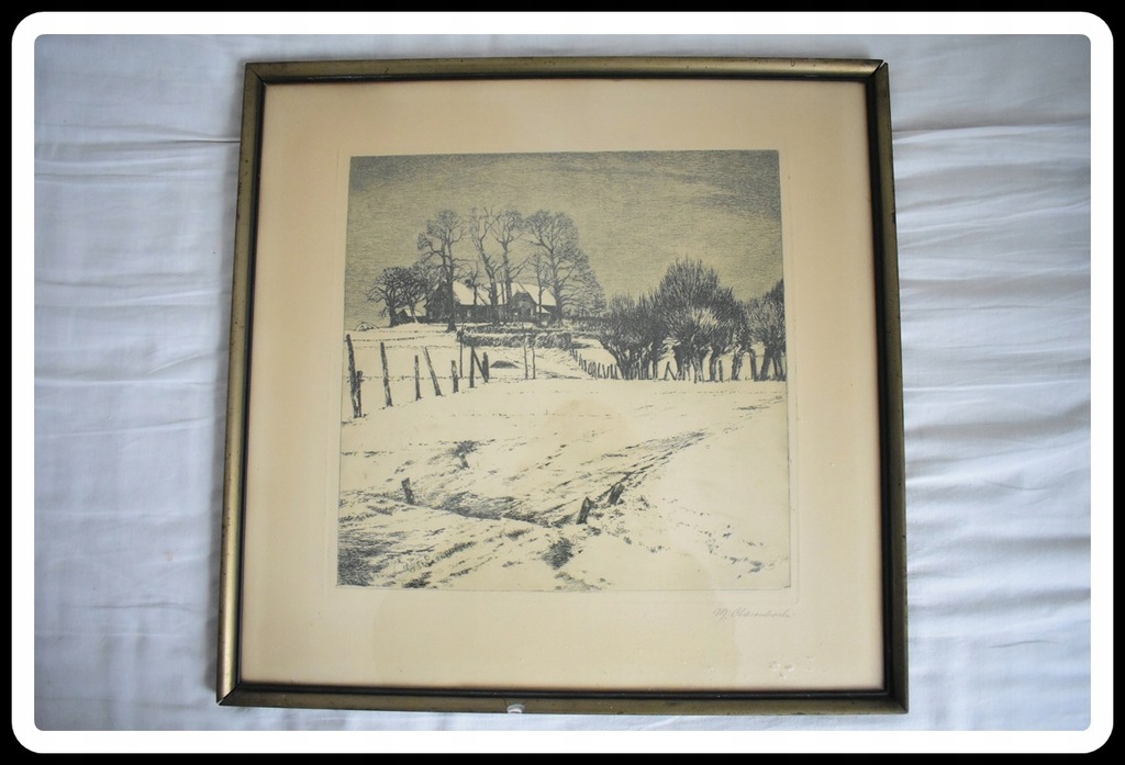 Obraz w ramie 49x50 cm rycina grafika szkic pejzaż - 12999980475 ...