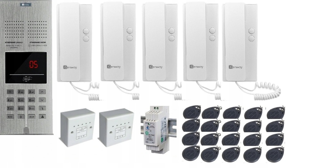 DOMOFON CYFROWY GENWAY 5 rodzinny kody czyt RFID - 10166531916 - oficjalne archiwum Allegro