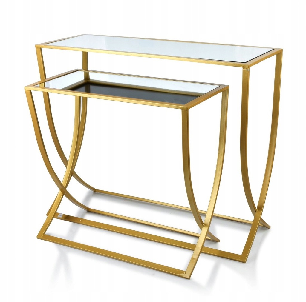 zestaw 2 KONSOLE stoliki ZŁOTE metal/lustro ŁAWY - 10821189135 ...