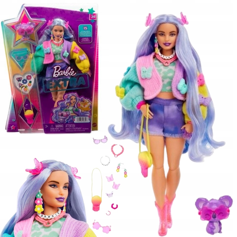 MATTEL Lalka Barbie Extra Lawendowe włosy + koala - 13685726719 ...