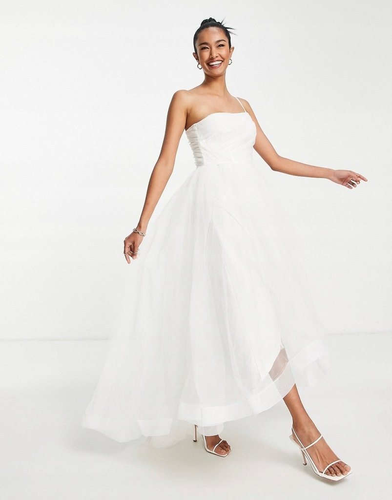 SUKNIA ŚLUBNA MIDI ASYMETRYCZNA M 022 - 13570495855 - oficjalne archiwum Allegro