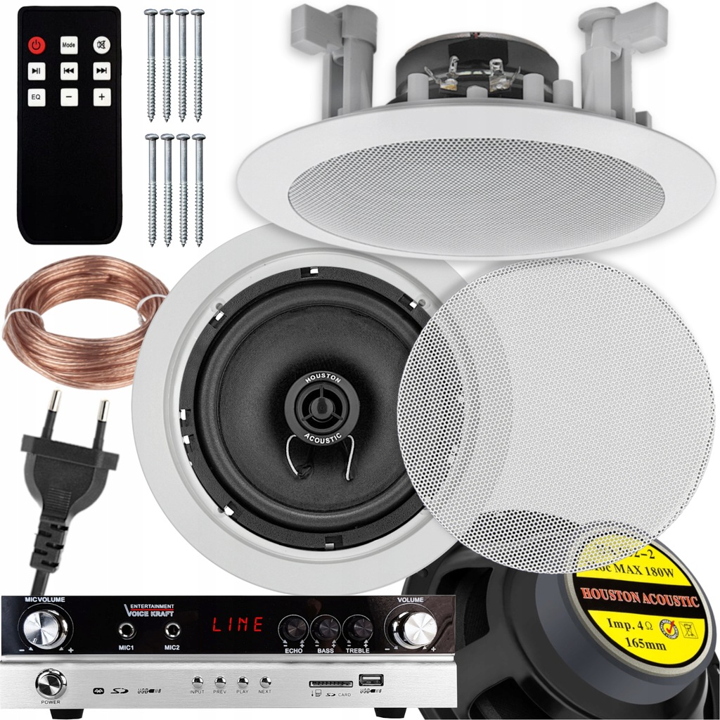 Głośniki sufitowe zestaw wzmacniacz Bluetooth USB - 11832939809 - oficjalne archiwum Allegro