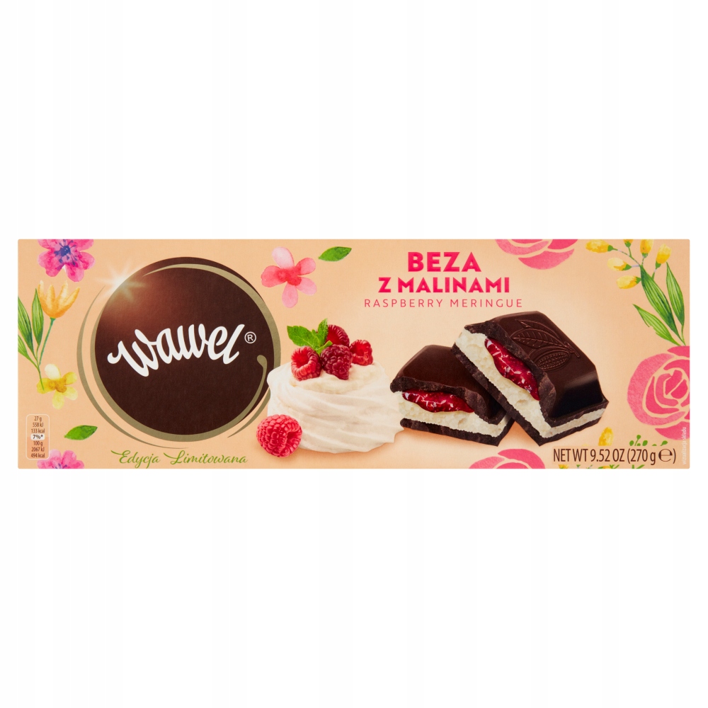 Wawel Czekolada nadziewana beza z malinami 270 g - 13447127639 - oficjalne archiwum Allegro