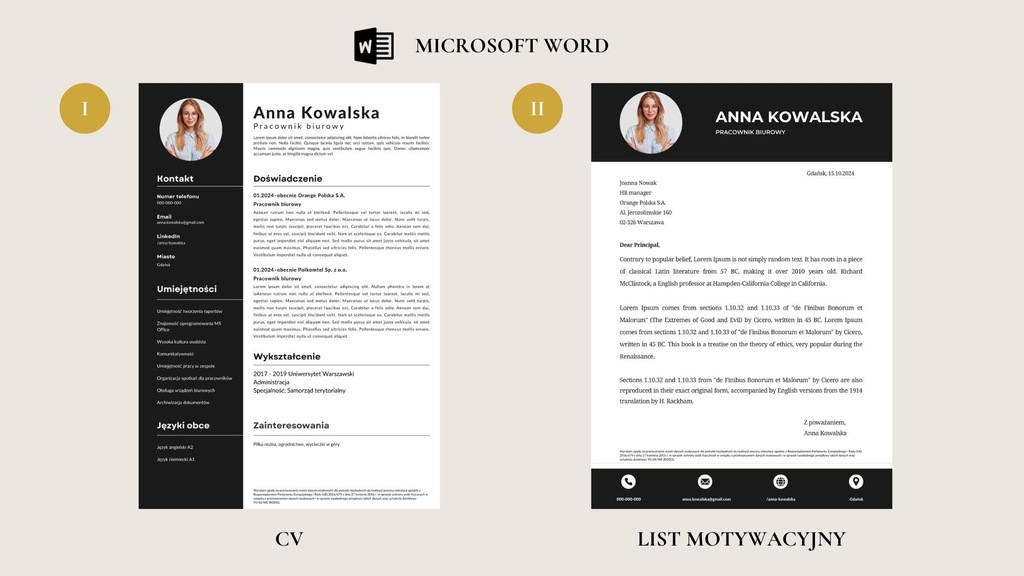 CV WZÓR SZABLON + LIST MOTYWACYJNY - MS WORD - BLACK & WHITE - 16688732818 - oficjalne archiwum ...