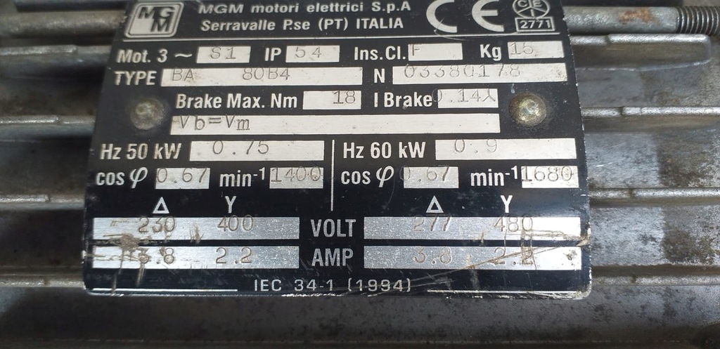Silnik elektryczny z hamulcem - MGM BA 80 B4 - 13618640210 - oficjalne archiwum Allegro