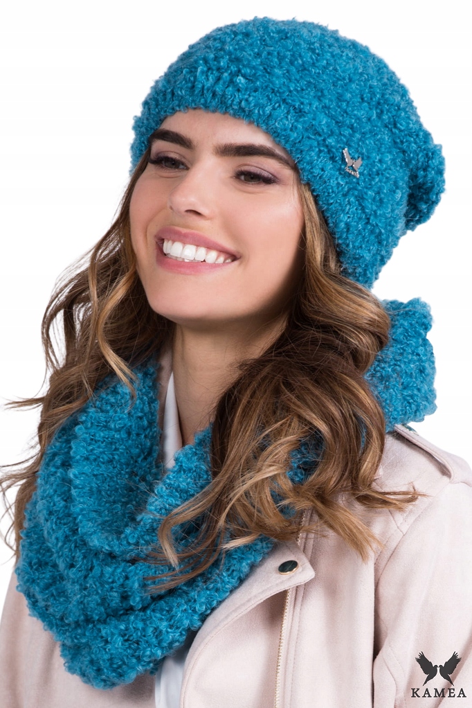 NIMFA komplet bukla czapka z kominem moher turkus - 12801435306 ...