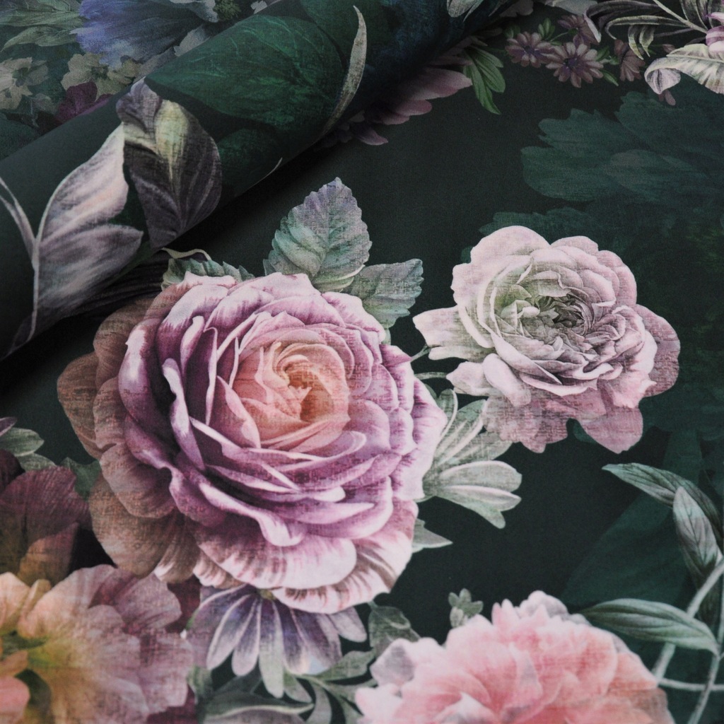 Tkanina obiciowa Róża butelkowa zieleń szer. 150cm - 11247731650 - oficjalne archiwum Allegro