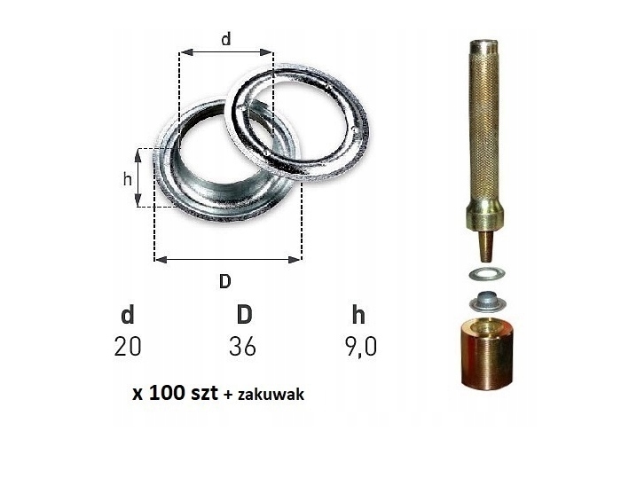 Oczka 100 szt do plandeki fi20 + zakuwak - 12822690348 - oficjalne archiwum Allegro