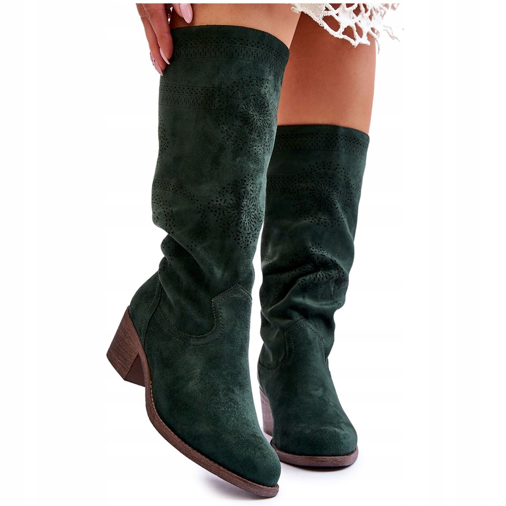 KOZAKI DAMSKIE ZAMSZOWE AŻUROWE ZIELONE 36 - 13998691073 - oficjalne ...