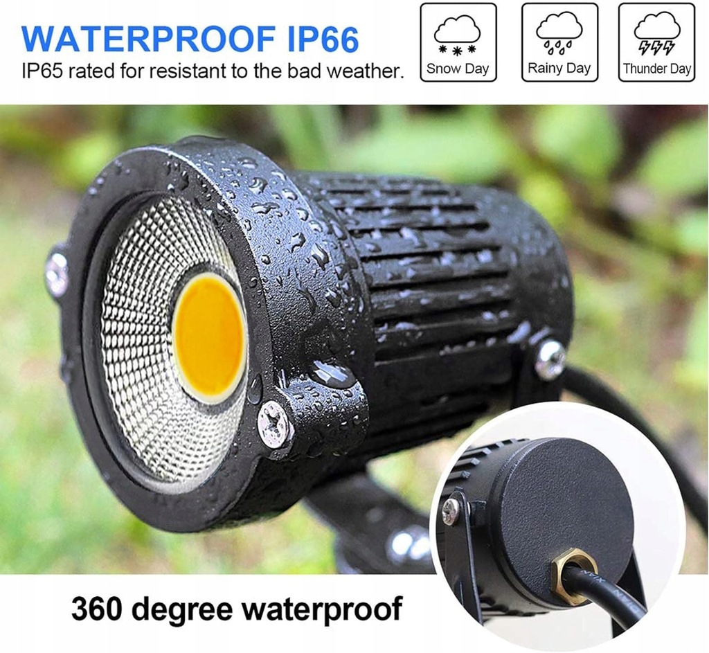 Lampa ogrodowa z kolcem uziemiającym 5W Reflektor ogrodowy LED IP66 ...