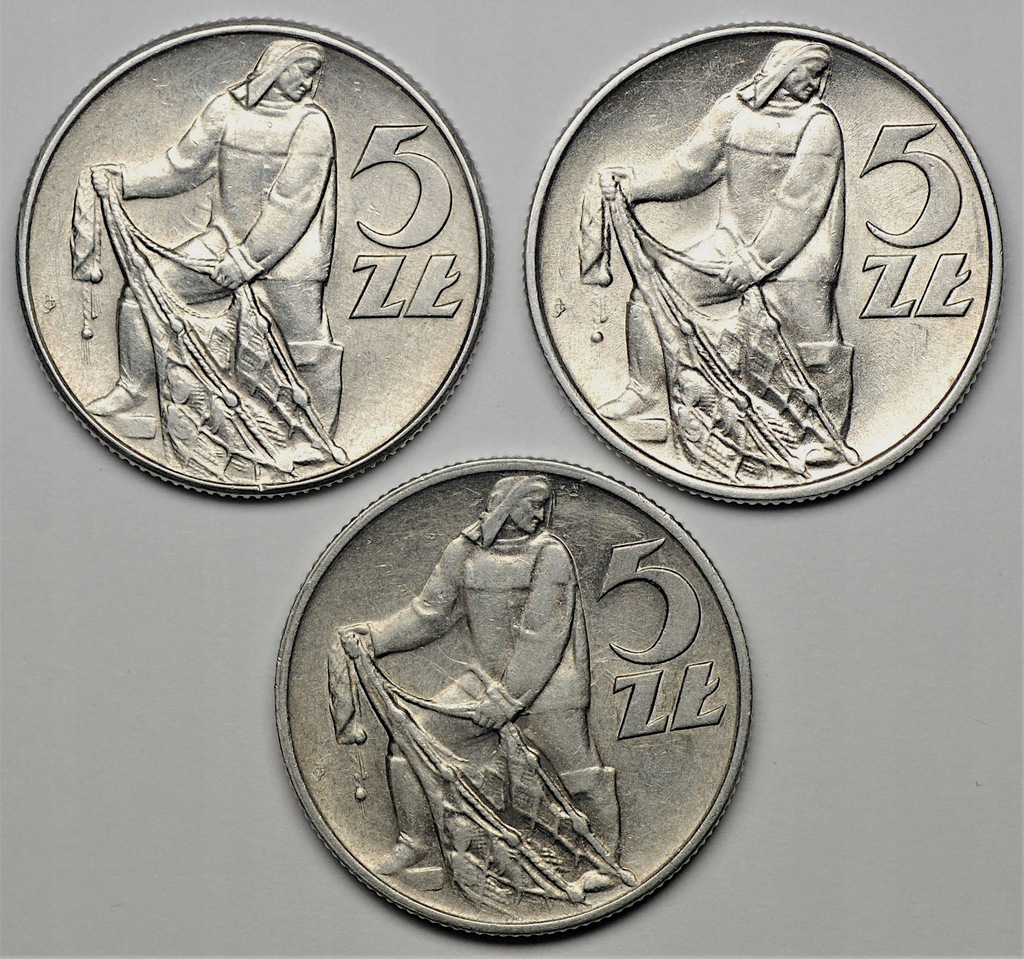 mp PRL 5 złotych Rybak słoneczko zestaw 3 szt. - 13488301951 ...