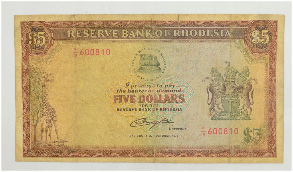 18.di.Rodezja, 5 Dolarów 1978 rzadki, St.3/3+ - 14062825537 - oficjalne archiwum Allegro