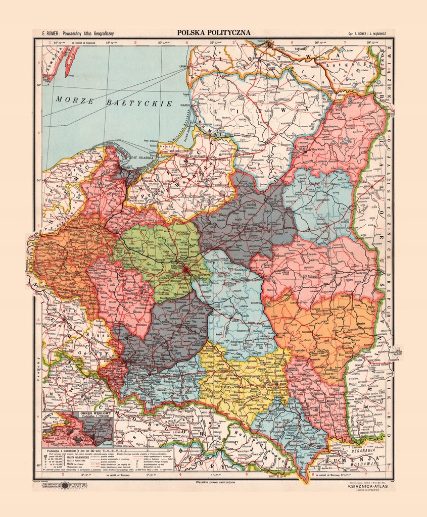 POLSKA II RP EFEKTOWNA MAPA 1934 r. PŁÓTNO 130x105 - 12462922221 ...