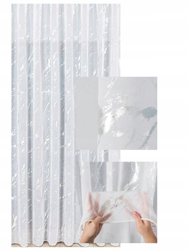 Firany z Taśmą Wave do Fal Firana Batyst Biała Srebrne Zdobienia sz ...