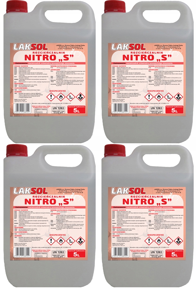 Rozpuszczalnik Rozcieńczalnik NITRO S 4 X 5L - 9441484333 - oficjalne archiwum Allegro