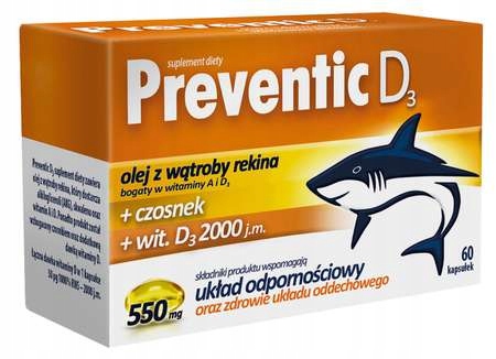Preventic D3 olej z wątroby rekina 60 kapsułek - 12911305560 ...