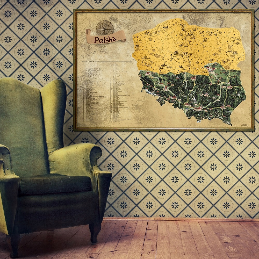 MAPA ZDRAPKA POLSKI Złota Deluxe DUŻA 90x60 cm - 8931564297 - oficjalne ...