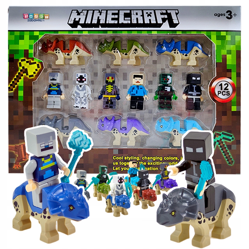 KLOCKI mini FIGURKI Minecraft Dinozaury 12 sztuk AKCESORIA zestaw ...