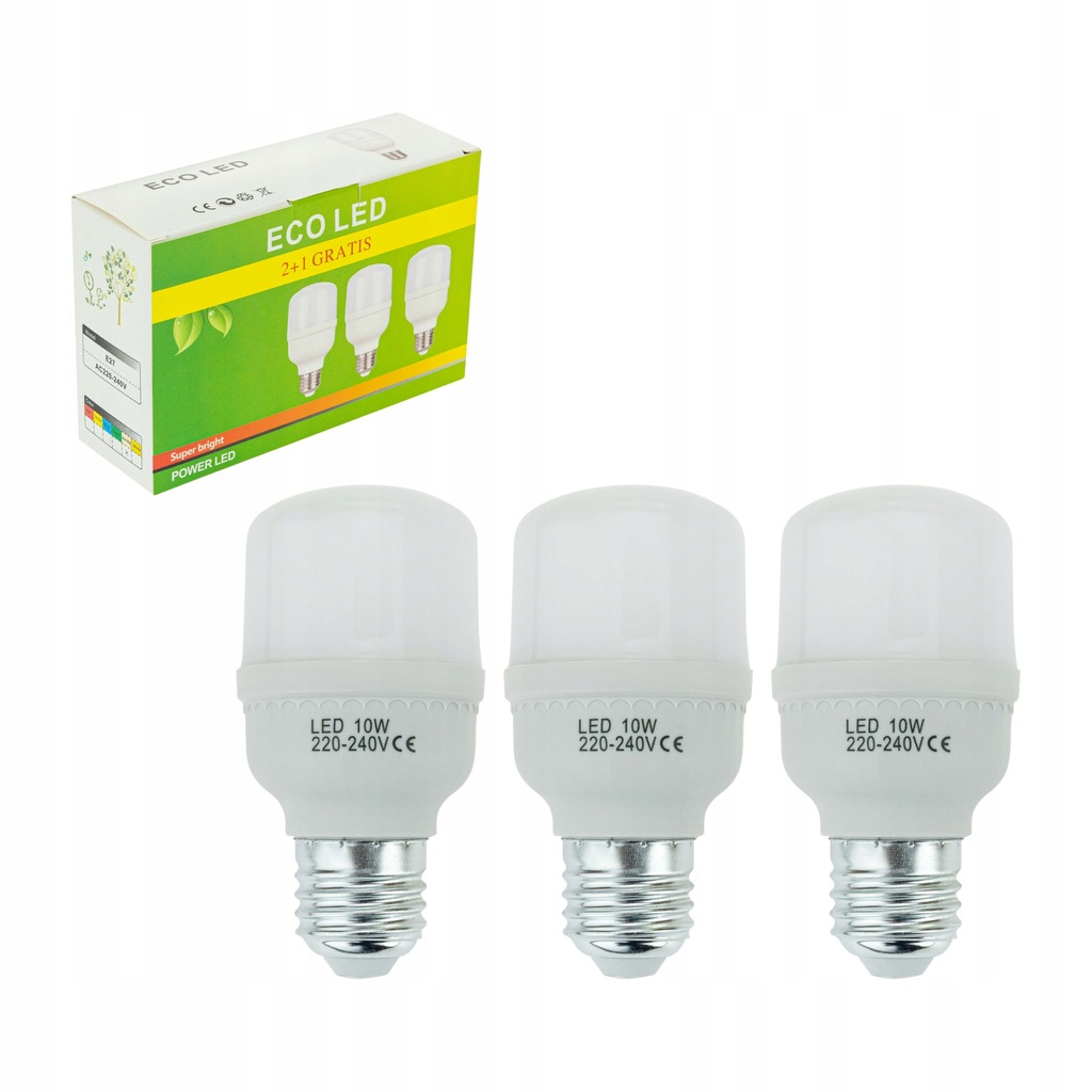 Zestaw 3x Żarówka LED E27 10W CCD ECO LED - 13138181137 - oficjalne archiwum Allegro