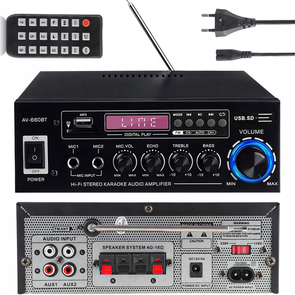 AMPLITUNER WZMACNIACZ STEREO BLUETOOTH 5.0 HIFI RADIO FM LED Z ANTENĄ - 15557647593 - oficjalne ...