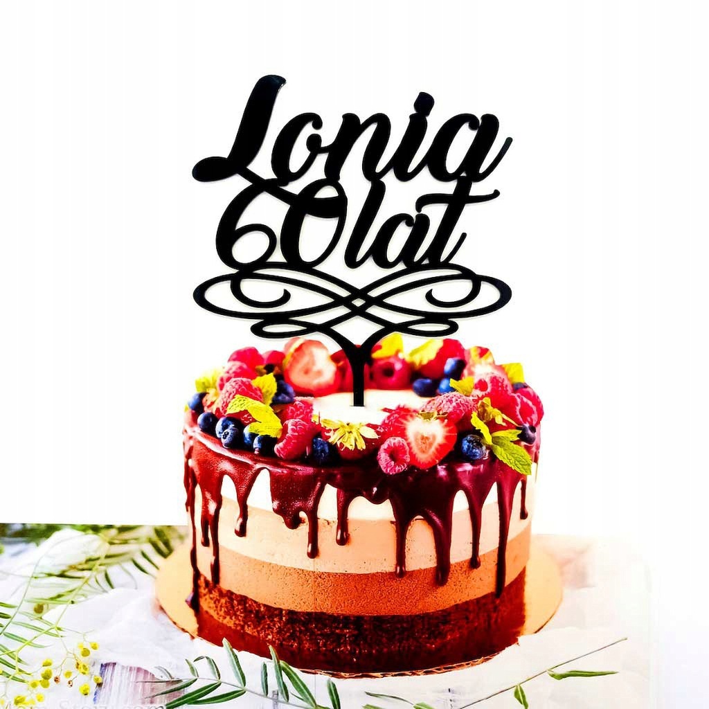 Napis na tort 60 URODZINY + IMIĘ dekoracja - 8460012936 - oficjalne archiwum Allegro