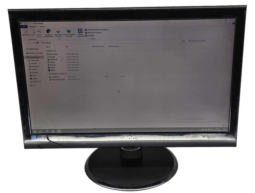 Monitor LCD AOC E2050SWDA 20" VGA DVI 1600x900px TN 60 Hz 5ms + STOPKA ...