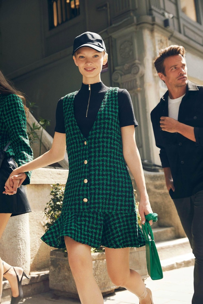 E01N007 SUKIENKA DZIANINOWA ZIELONA MINI KLASYCZNA W PEPITKE DEFACTO 40 - 14952397601 ...